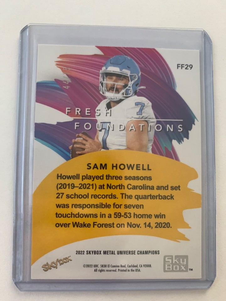 Sam Howell 2022 Skybox Metal Champions Rookie #D/75 Fresh Foundations ...