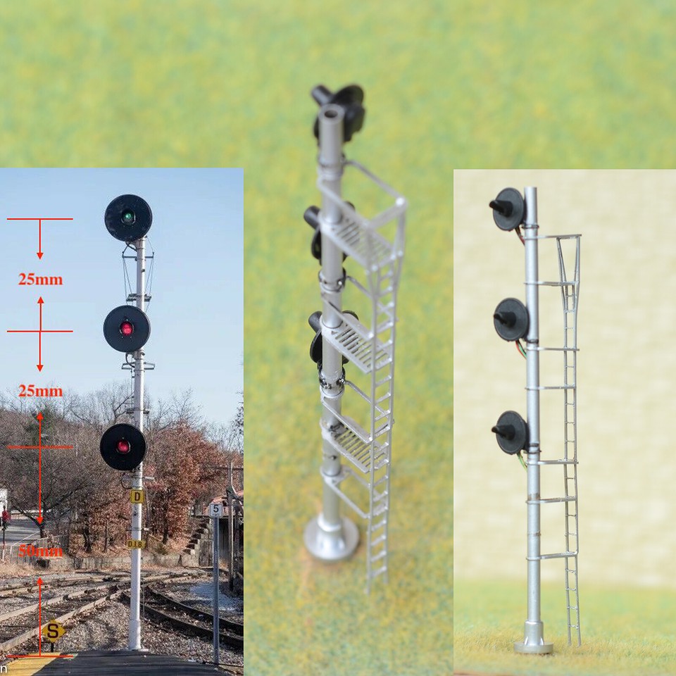1 x HO scale model railroad 3-colors searchlight signal metal block 3 ...