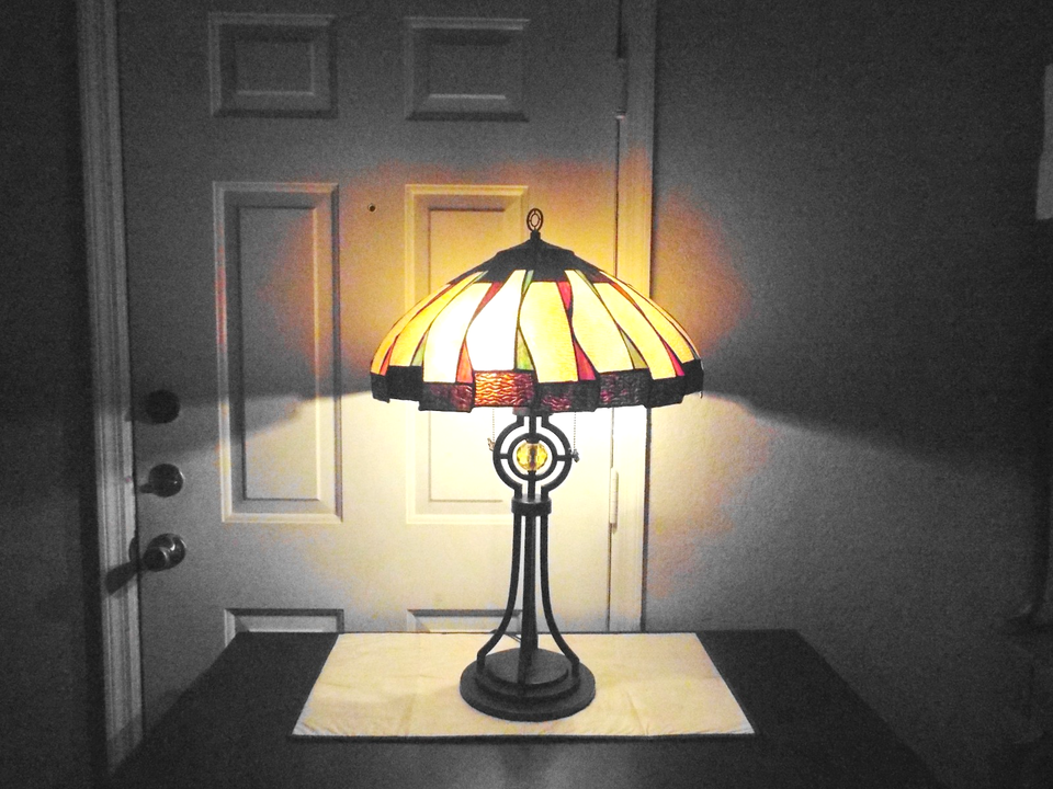 LAMPS FANCY 31" H TIFFANY STYLE LARGE DUEL PULL CHAIN STAIN-GLASS TABLE ...