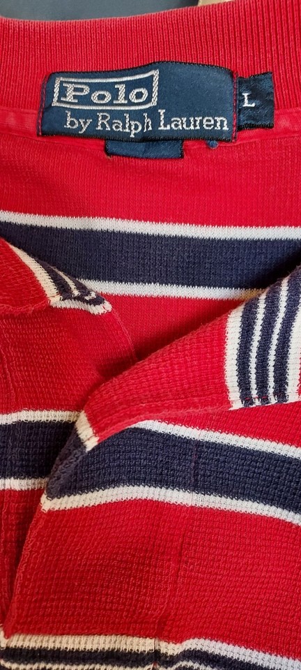 Polo Ralph Lauren Striped Polo Shirt Size L Red Navy White Yellow Pony ...