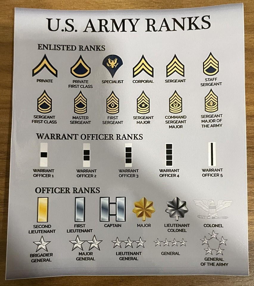 - United States 🇺🇸 Army Rank Progression Chart Set LT CPT MAJ LTC COL ...