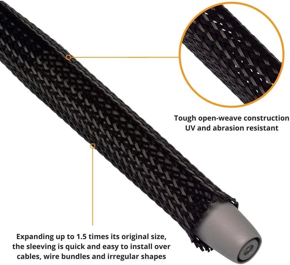 GTSE 32ft Expandable Braided Cable Sleeve, 1/2" Diameter, Wire Loom ...