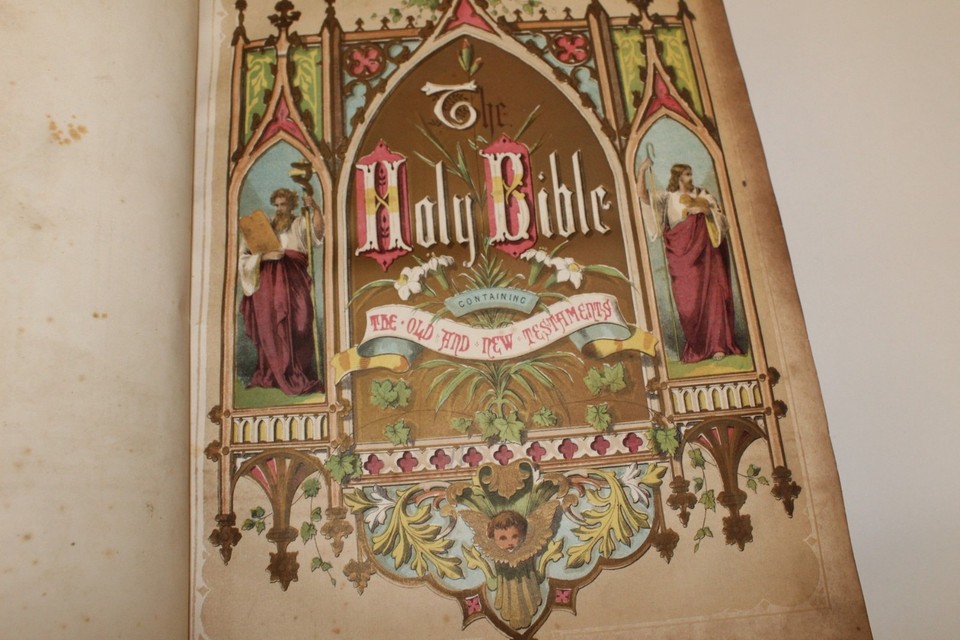 Large Holy Bible Illustrated Leather Bound Antique Book SEE IMAGES ...
