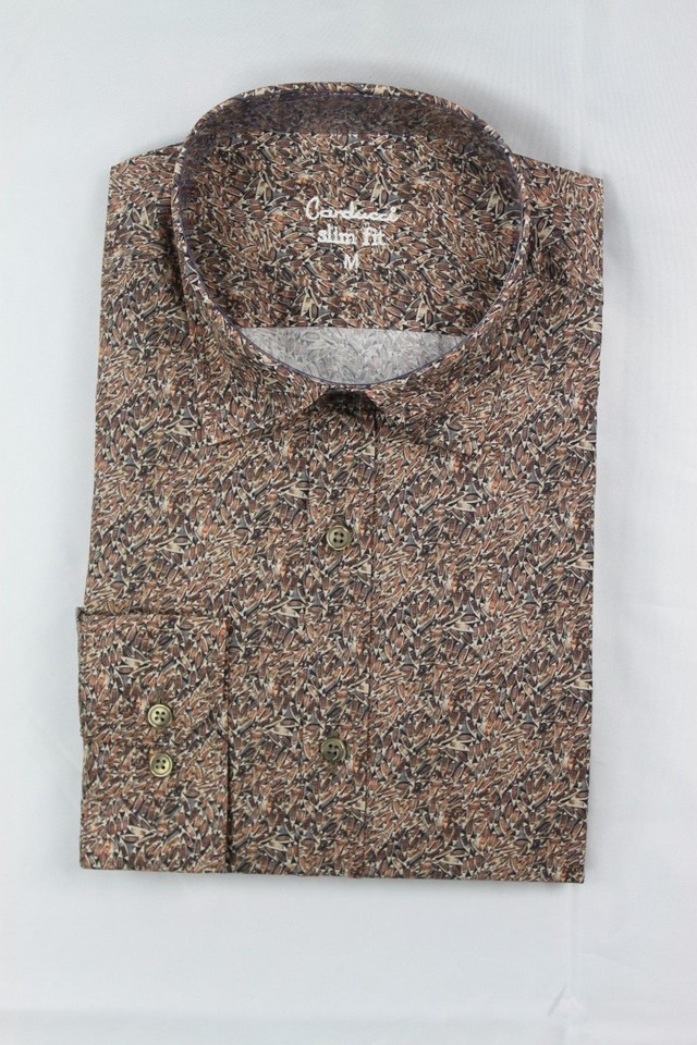 Cotton Slim Fit Men's Dress Shirt Leaves S, M, L, XL Brown Carducci | eBay