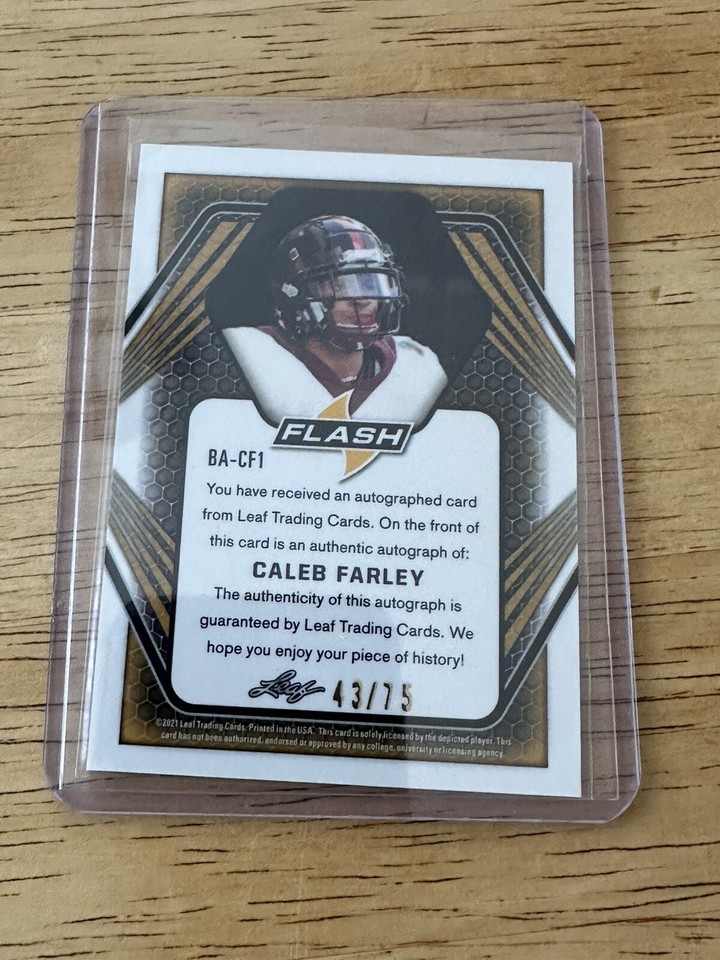 2021 Leaf Flash Navy Blue /75 Caleb Farley #BA-CF1 Rookie Auto RC ...