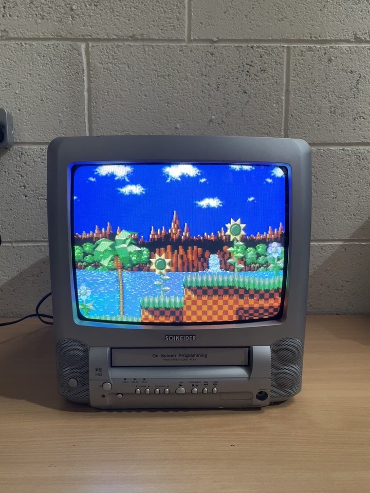 14 Inch Schneider CRT Retro Gaming TV Monitor VCR Combo RGB Scart 240p ...