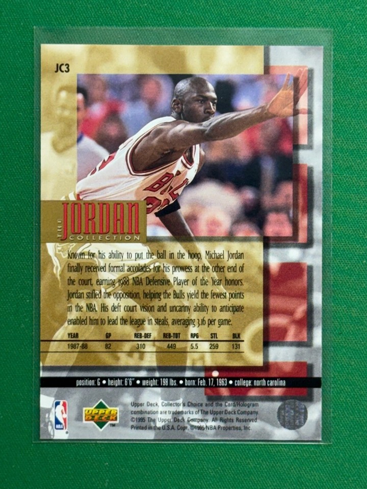 1995-96 Collector's Choice Jordan Collection 1988 NBA DPOY #JC3 Michael ...