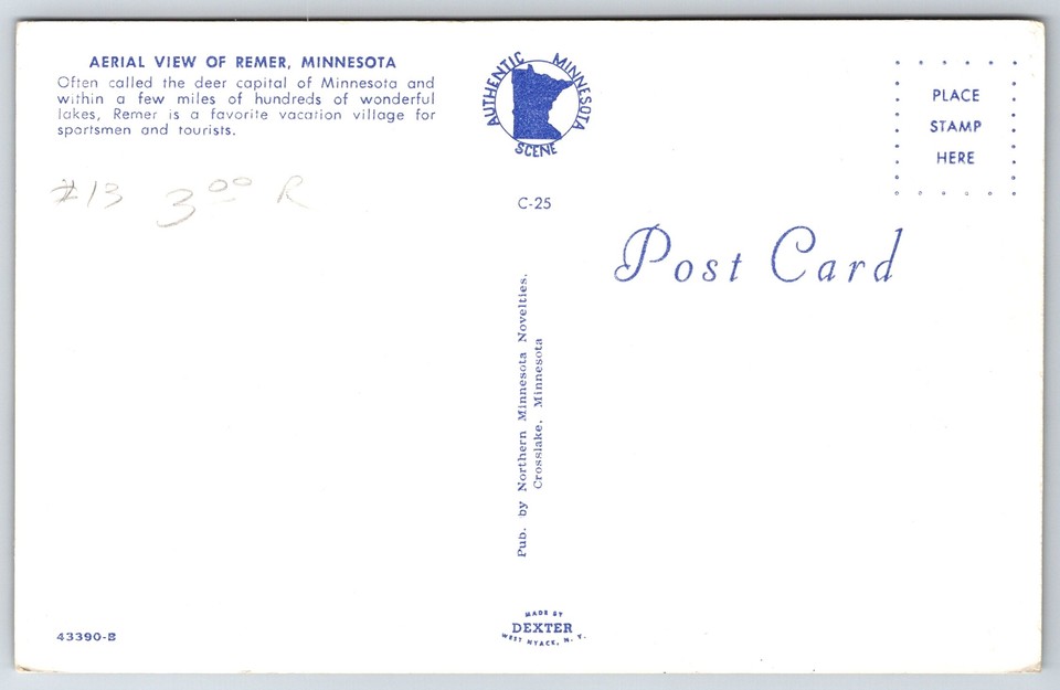 Remer Minnesota~Aerial View~Main Street~1950s Postcard | eBay