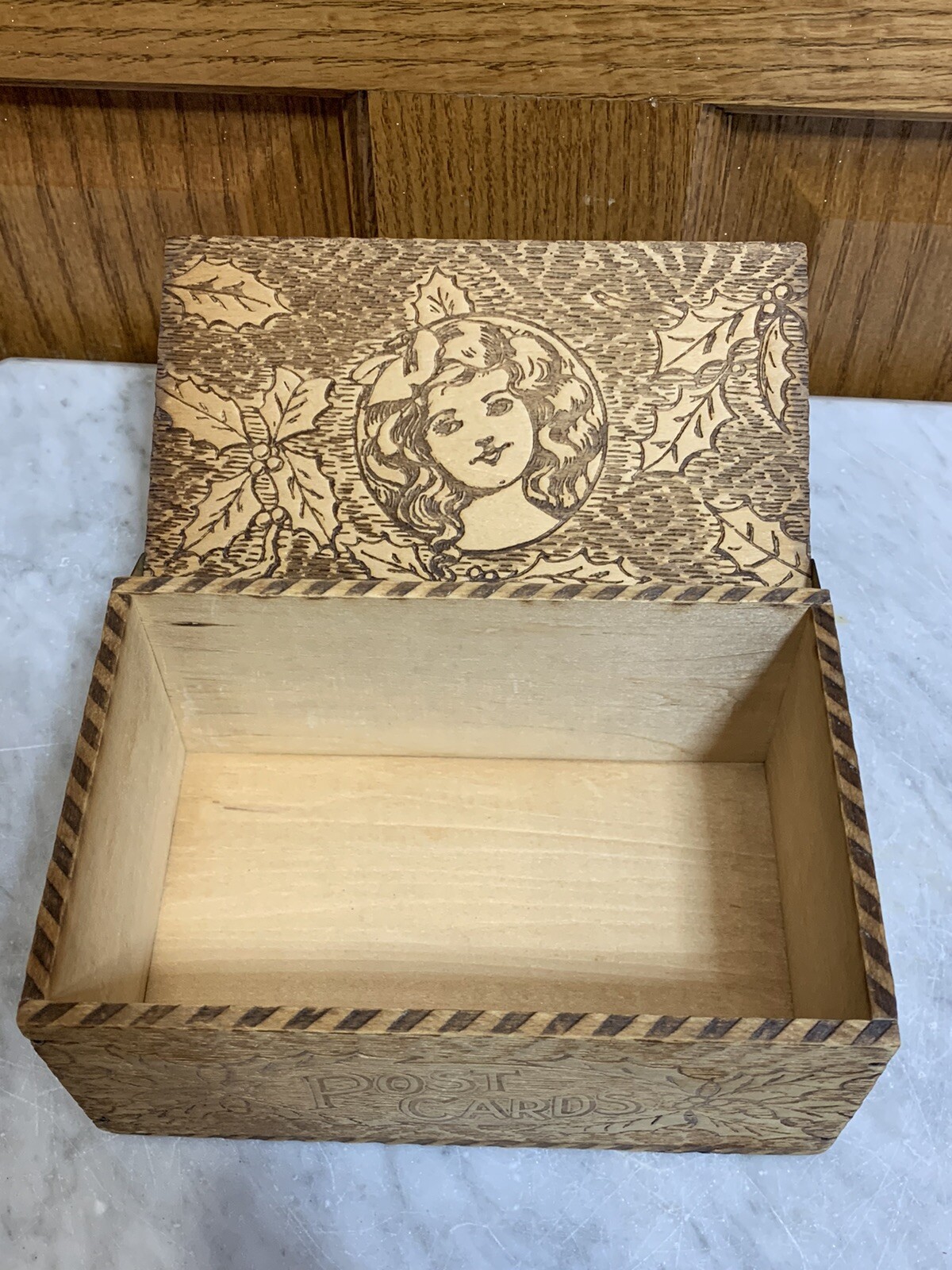 Vintage Grammes & Son Wizard Pyrography Wooden Post Card Box | eBay