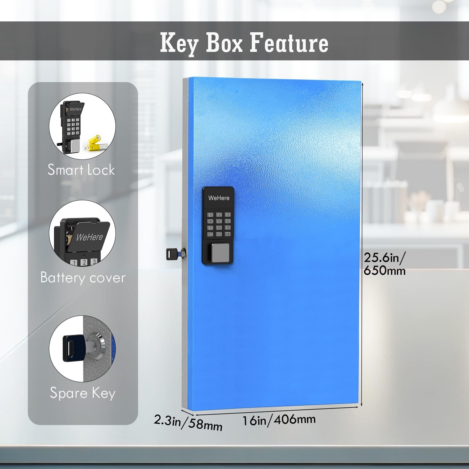 WeHere B100 96 Key Lock Box Smart Cabinet Wall Mount Electronic Blue ...