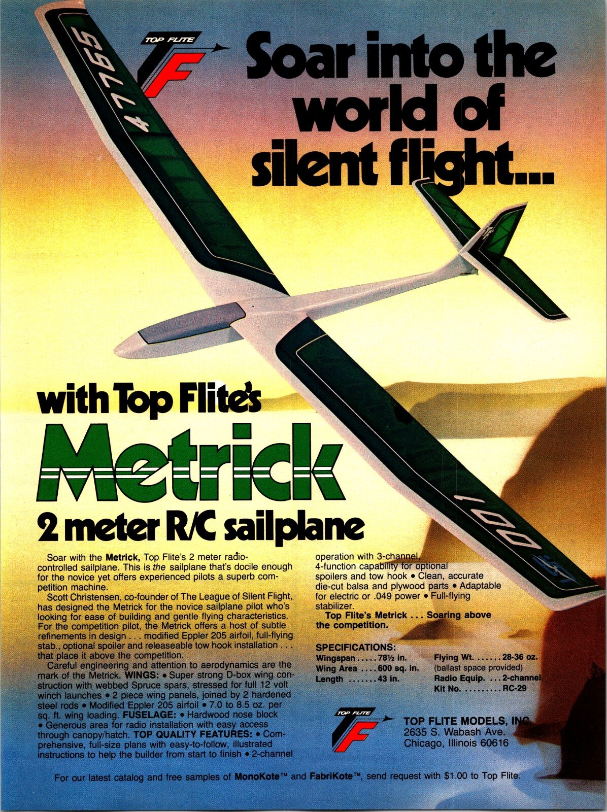 Top Flite Metrick RC Sailplane Ephemeral Print Ad Wall Art Decor | eBay