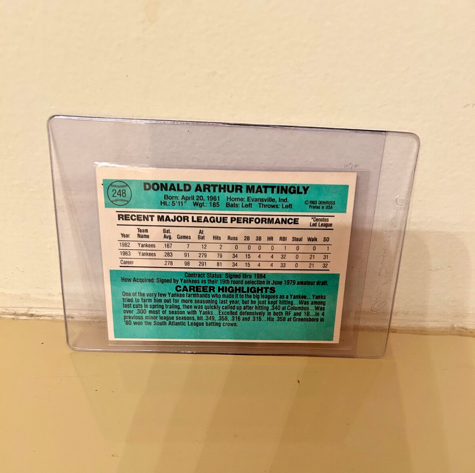 DON MATTINGLY 248 YANKEES 1ST BASE 1984 | eBay