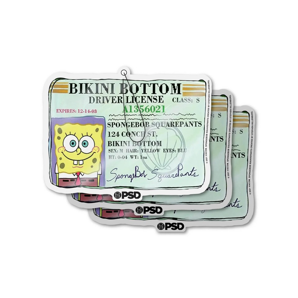SpongeBob Driver’s License Air Freshener 3 Pack PSD Hanging New Car ...