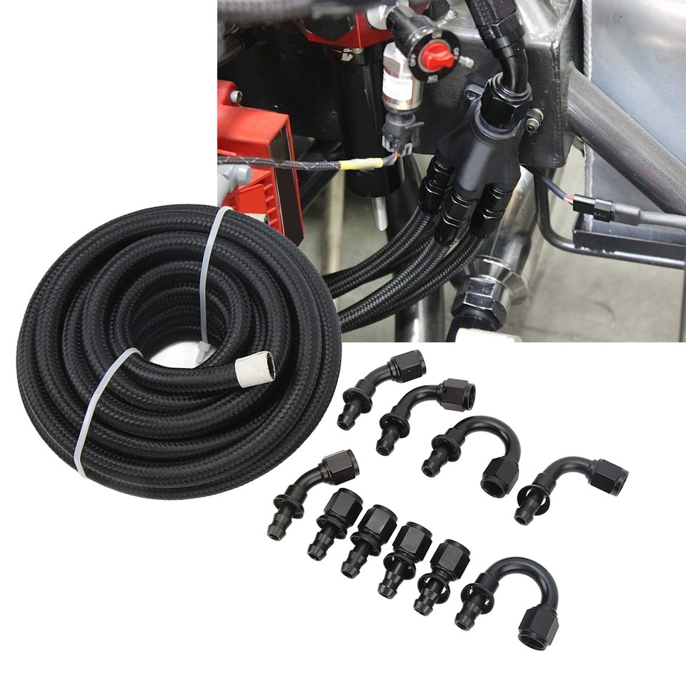 ­ Nylon Stainless Steel Fuel Line Kit Black Complete With 10 Connectors ...