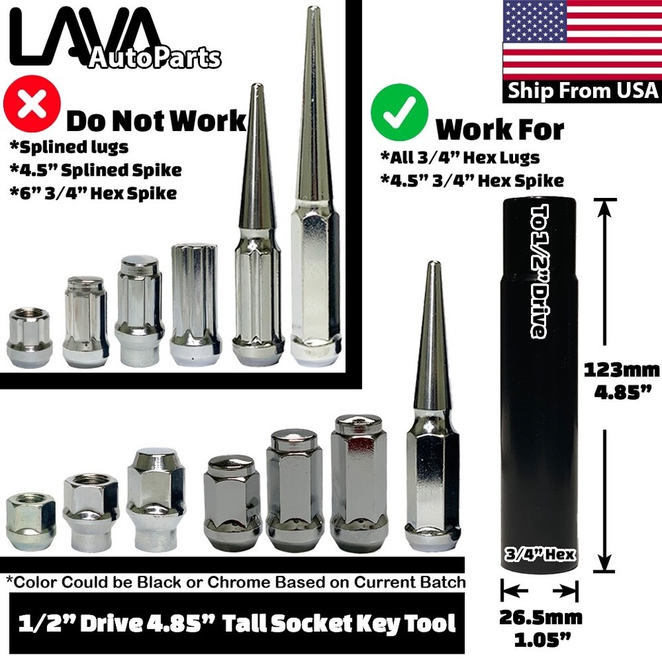 24x Chrome 1/2-20 Spike Lug Nut Set + Socket Fit Old Dodge Dakota ...