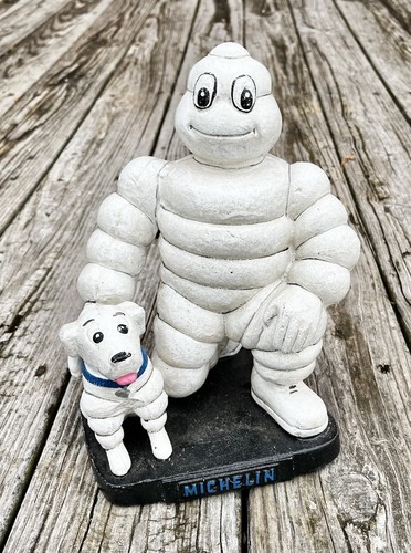 Michelin Man Bibendum w/ Bubble the Dog 10” Tall HEAVY Cast Iron Statue ...