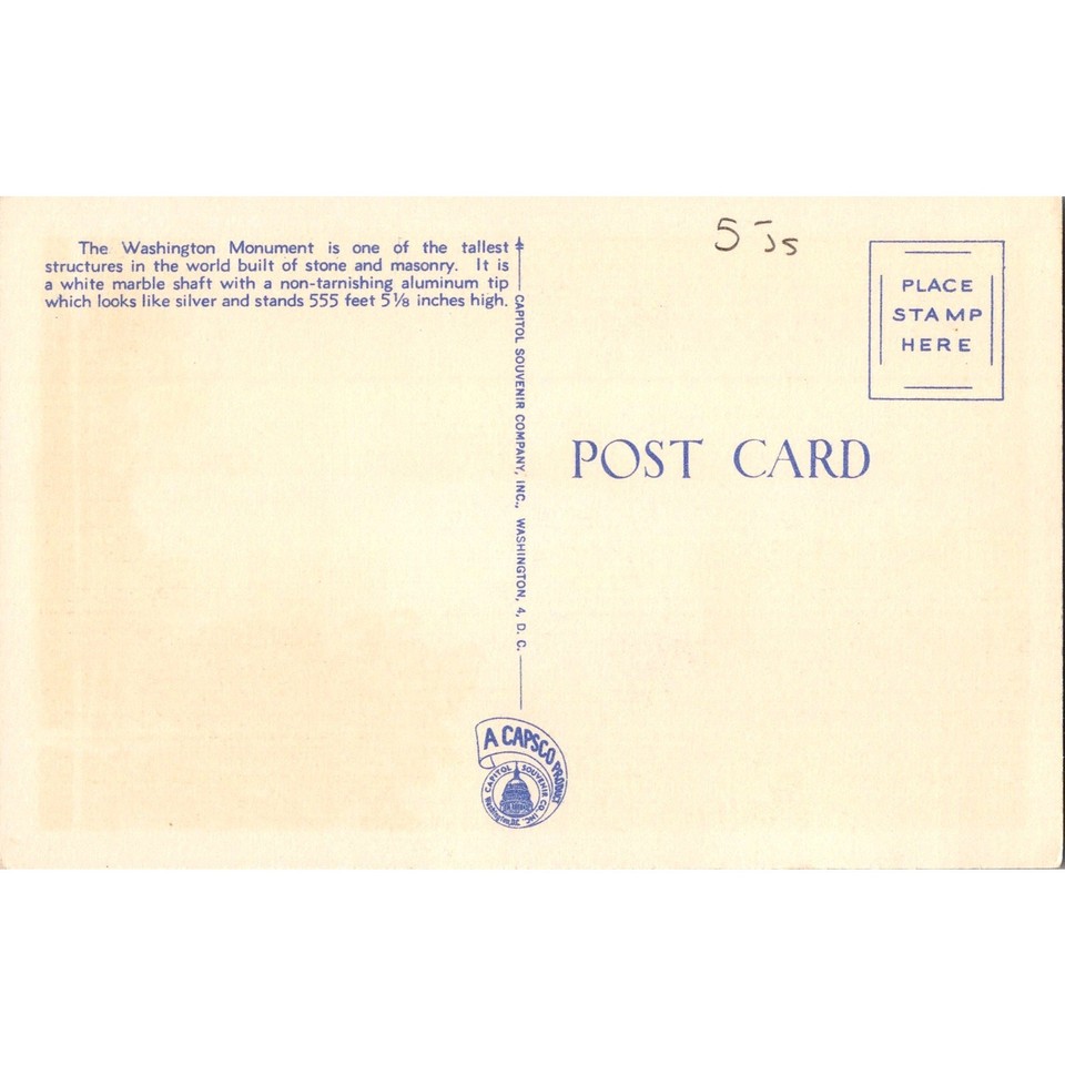 Washington Monument Washington DC Vintage Postcard SPF30-1 | eBay