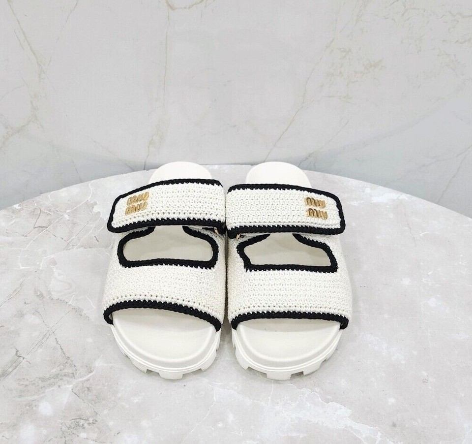 Miu Miu Crochet Knit Slide Sandals White 5XX641 151004291 | eBay