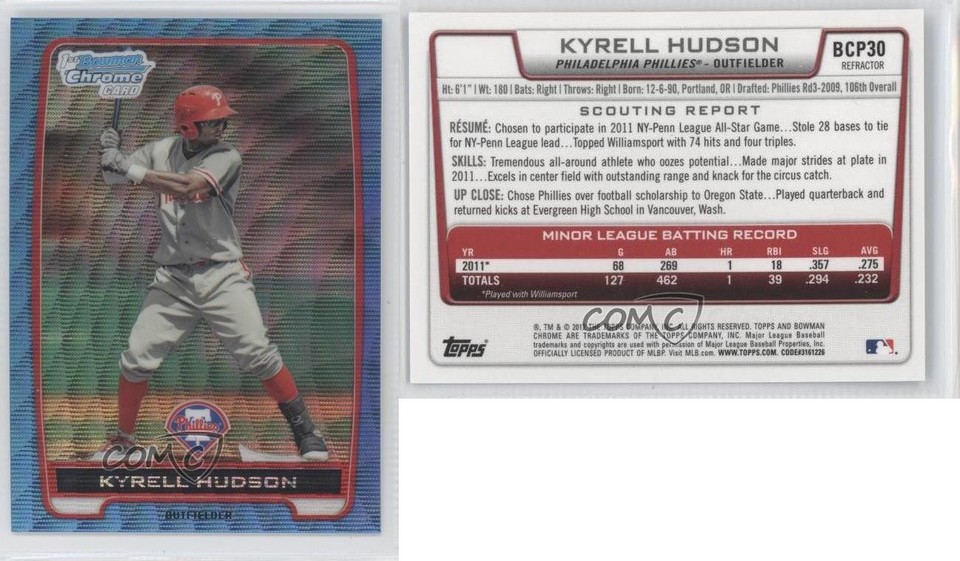 2012 Bowman Chrome Prospects Redemption Refractor Blue Wave Kyrell ...