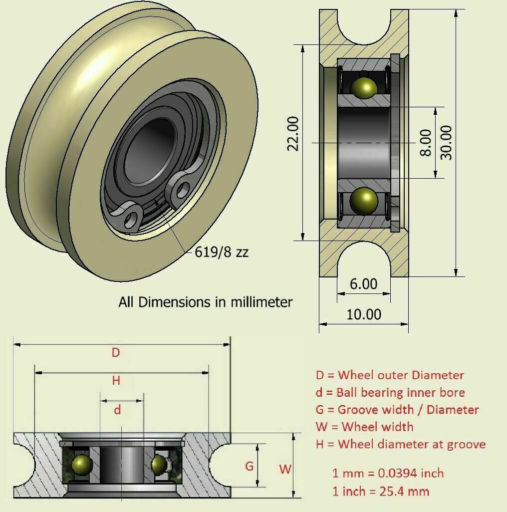 Delrin Acetal Pulley Wheel with U-groove Guiding Rail Choose Diameter ...