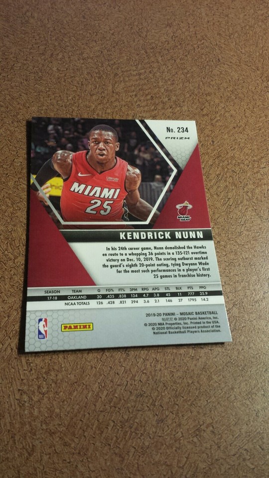 KENDRICK NUNN MOSAIC GREEN PRIZM ROOKIE CARD.Heat. | eBay