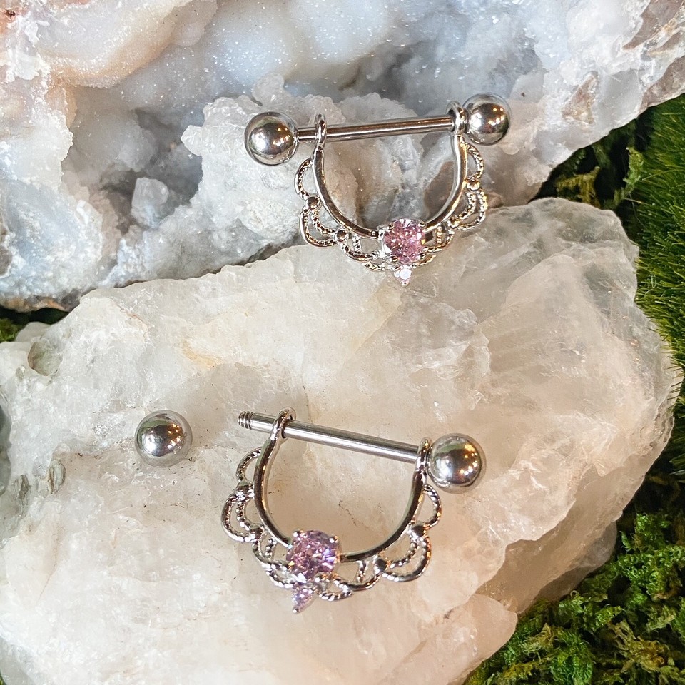 PAIR CZ Center Lacey Filigree Drop Nipple Shields Rings Body Jewelry | eBay