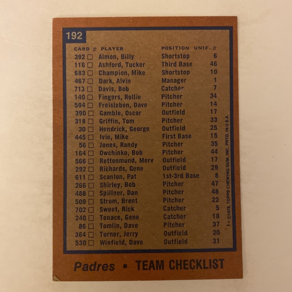 1978 Topps Baseball San Diego Padres Team Card #192 | eBay