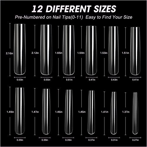 Extra Long Square Full Cover Nail Tips 240PCS XXXL Clear Full Cover ...