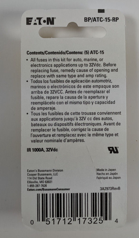 25X Bussmann BP/ATC-15-RP Blue 15A Blade Fuse 5X Pack of 5 | eBay