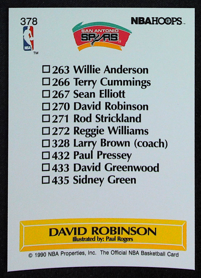 1990-91 NBA Hoops - Art Card Team Checklist David Robinson #378 | eBay