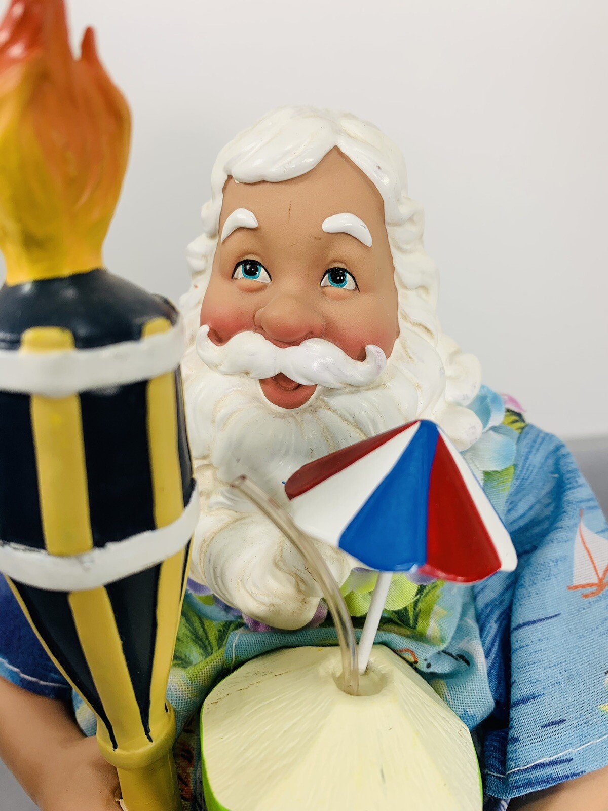 Hawaiian Shirt Santa Figurine Lei Tiki Torch Tropical Drink Fabric ...