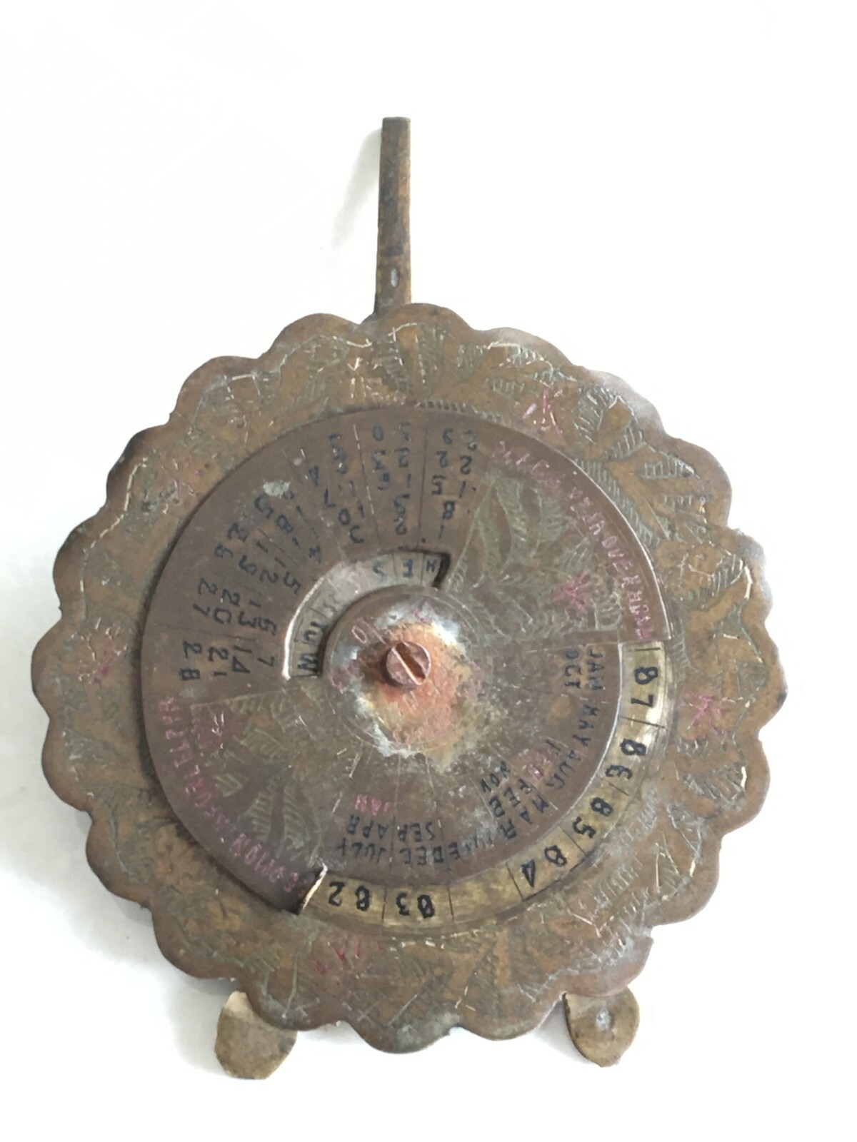 Vintage Handmade Beautiful Round Brass Calendar With Stand 1974 to 1993 ...