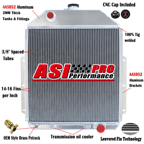 3 Row Aluminum Radiator For 1942-52 1950 Ford F1 F2 F3 F4 Pickup 3.6L 3 ...