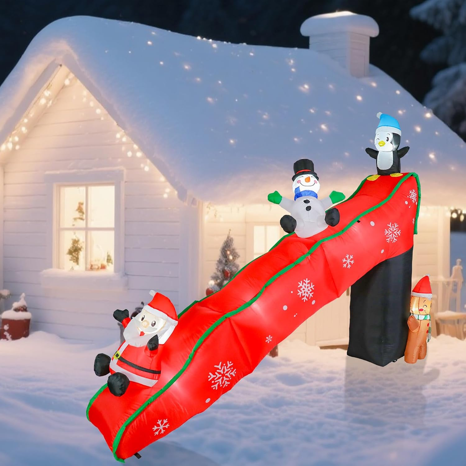 9.7FT Animated Christmas Inflatable Yard Decoration with Santa and ...