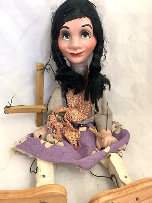 Vtg Mexican Marionette Puppet Gypsy Lady Plaster Wood Strings Need ...