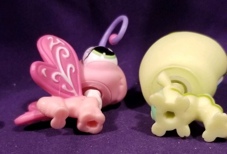 Littlest Pet Shop LPS #1323 Pink Butterfly #1324 Green Inchworm blue ...