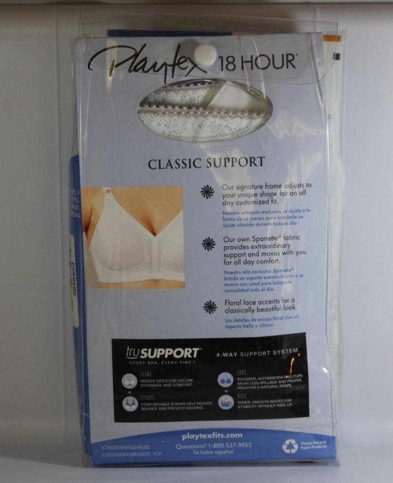 New Playtex 20/27 White 46C Wirefree Bra 18 Hour Classic - (TS) True ...