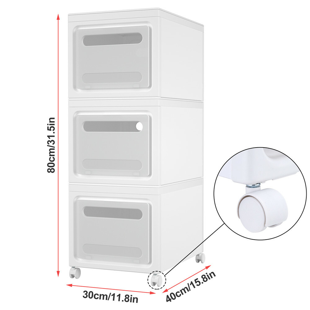 3 Drawers Storage Containers Plastic Organizer Lids Stackable Box Bins ...