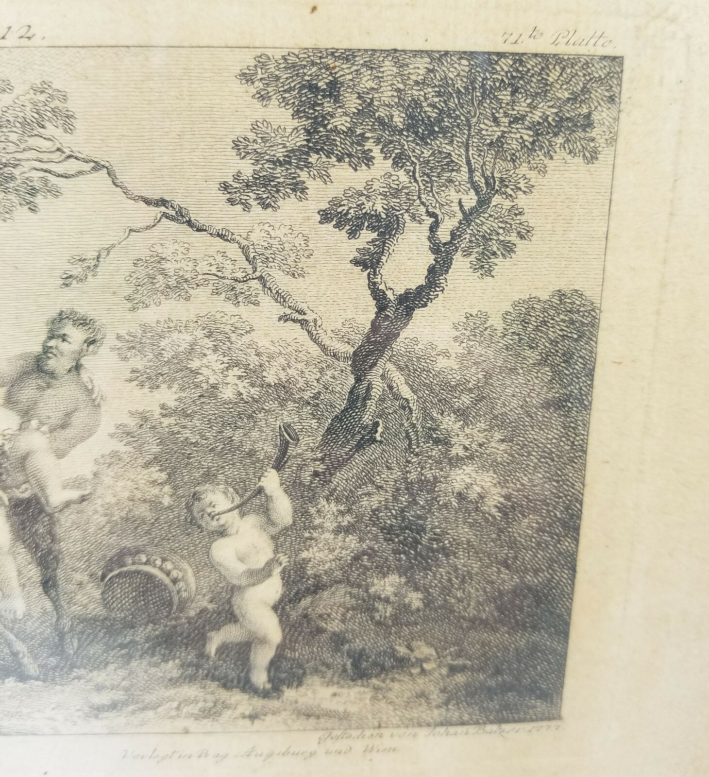 Antique Reproduction Engraving Print After Johann Balzer Satyr Cupid ...