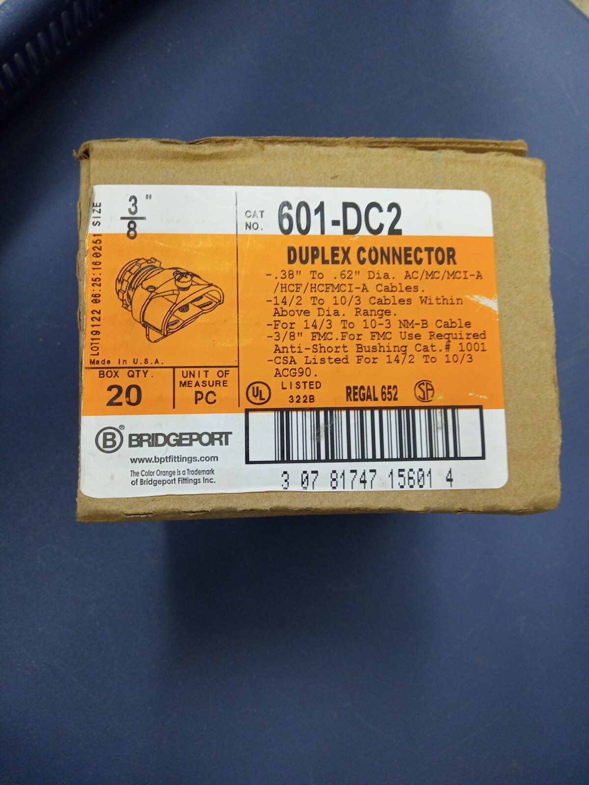 (20) Bridgeport 601-DC2 Duplex Connectors 3/8" for .375 to .625 Cables ...