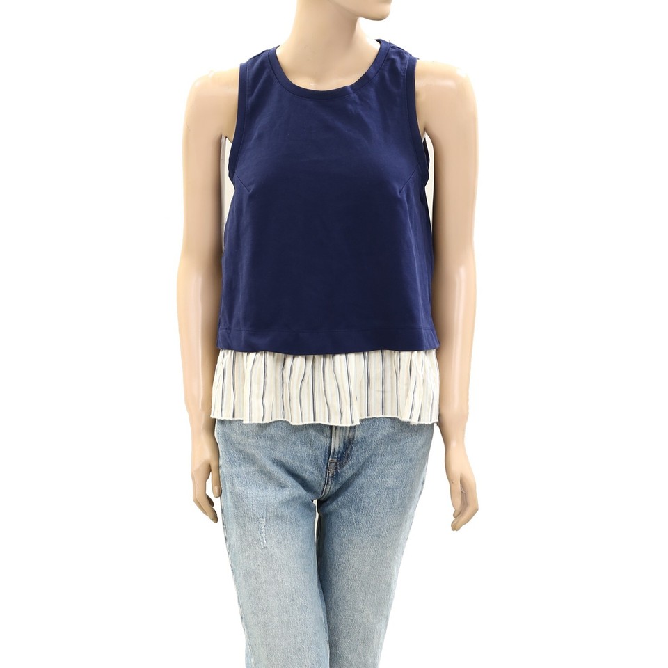 By Anthropologie Open-Back Twofer Tank Top Striped Ruffle Sleeveless M ...