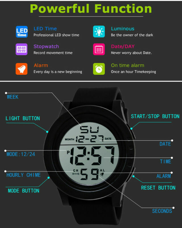 LED Digital Screen Wrist Sport Watch Date Watch for Men Women Unisex ...