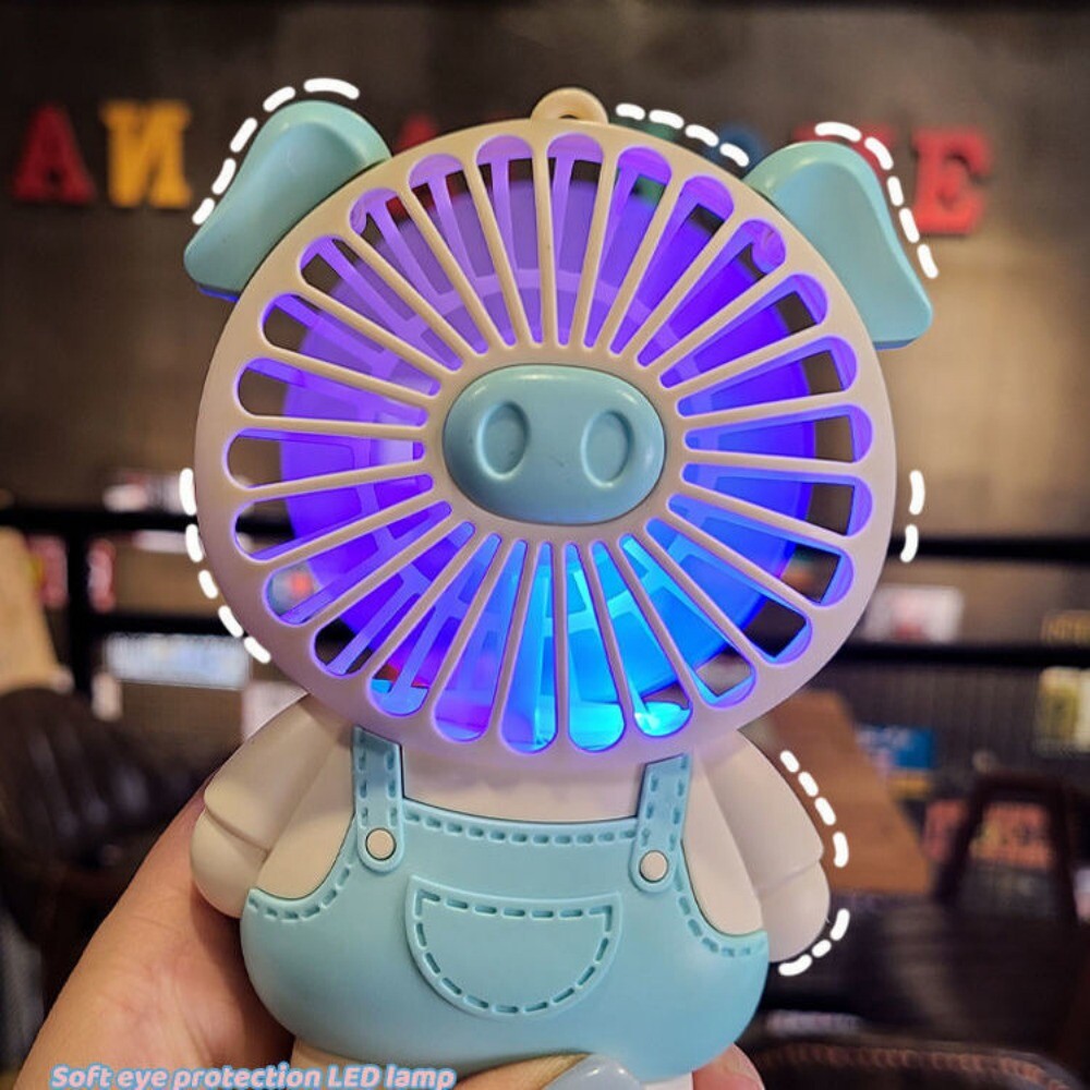 Student Girl Gift Charging Cute Pig With Light Small Fan Cartoon Mini ...