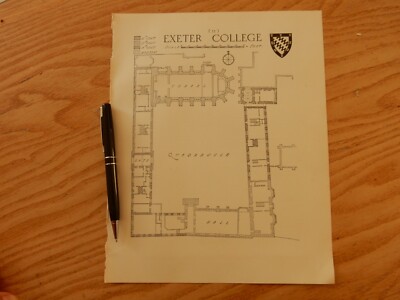 EXETER COLLEGE OXFORD 1940 era architectural bookplate IDEAL TO FRAME ...