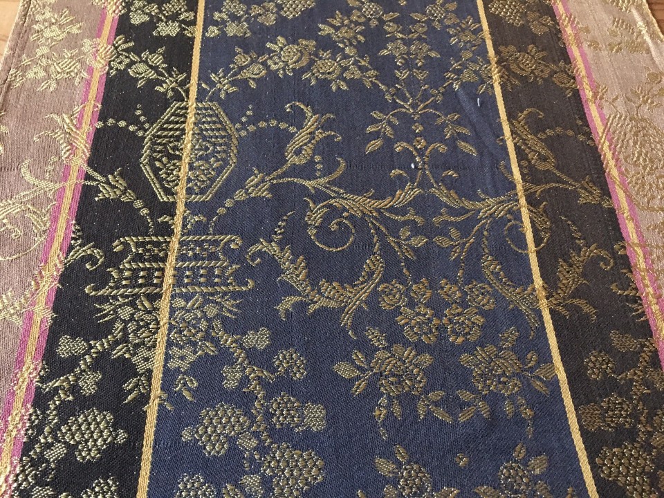Antique 1930 Rayon Damask Fabric Curtain Panel ~ Midnight Blue Black ...
