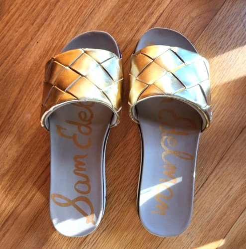 Sam Edelman Women's Size 6 Gold Woven Leather Platform Adaley Slide New ...