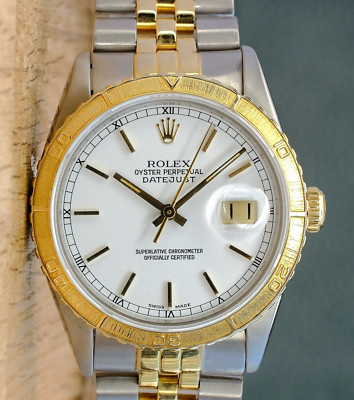 ROLEX DATEJUST 16253 UNISEX WATCH 18K TWOTONE WHITE INDEX DIAL TURN-O ...