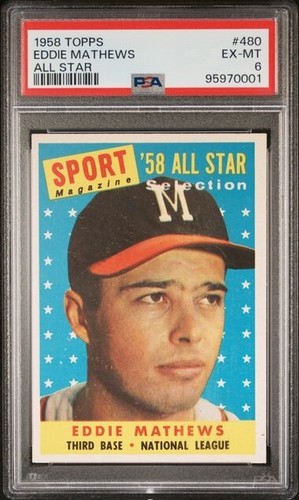 1958 Topps All Star Eddie Mathews PSA 6 NM-MT Milwaukee Braves Card ...