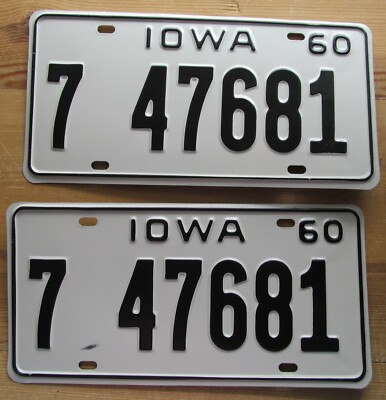 Iowa 1960 BLACK HAWK COUNTY License Plate PAIR - SUPERB QUALITY # 7 ...