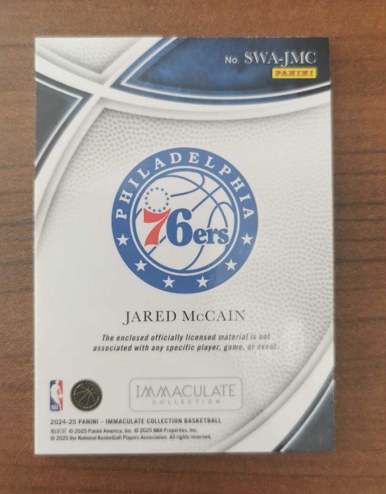 Jared McCain 2024-25 Panini Immaculate Collection Swatch Patch 29/99 RC ...